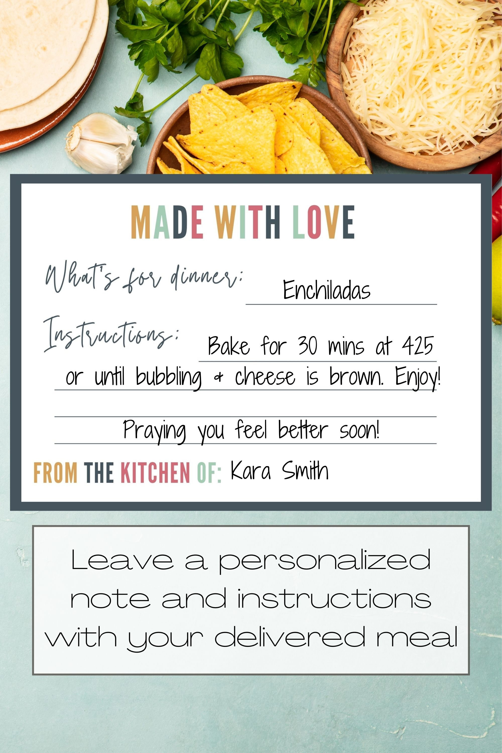 Printable Meal Delivery Note | Meal Train Label | Printable Meal Train ...
