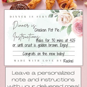 Printable Meal Delivery Note | Meal Train Label | Printable Meal Train ...