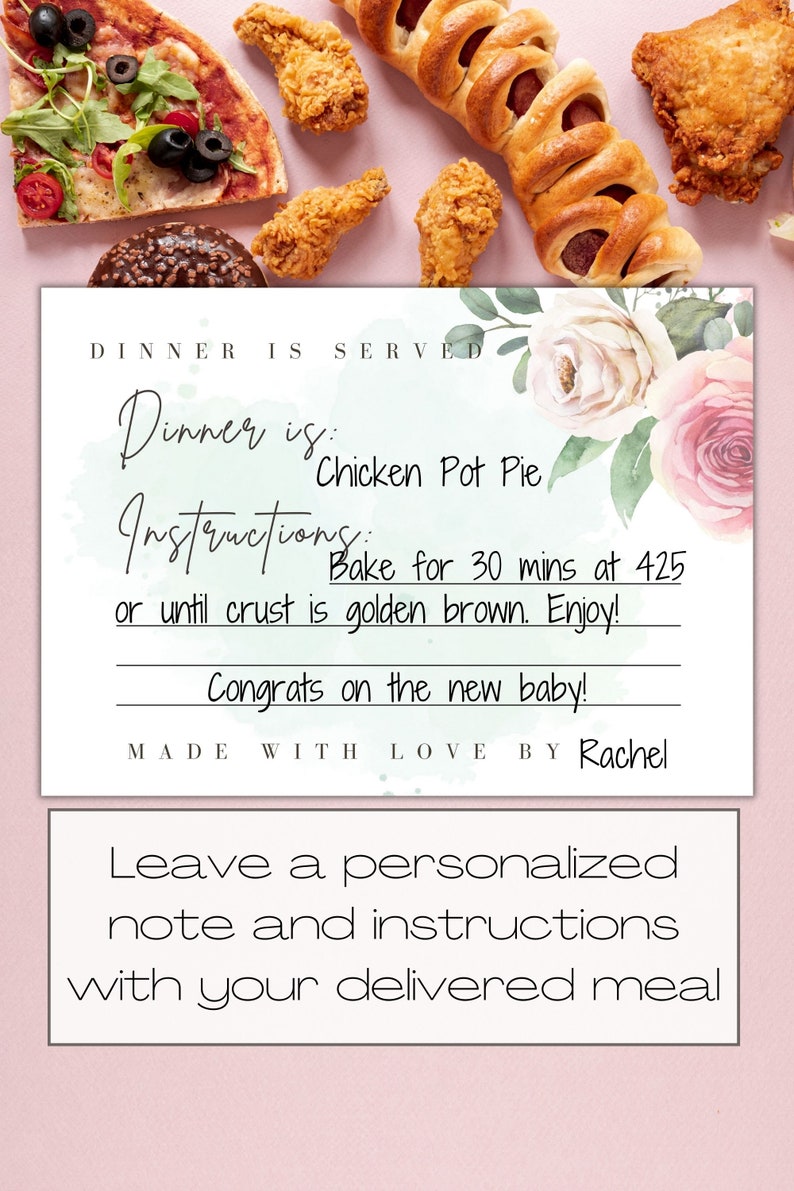 Printable Meal Delivery Note | Meal Train Label | Printable Meal Train ...