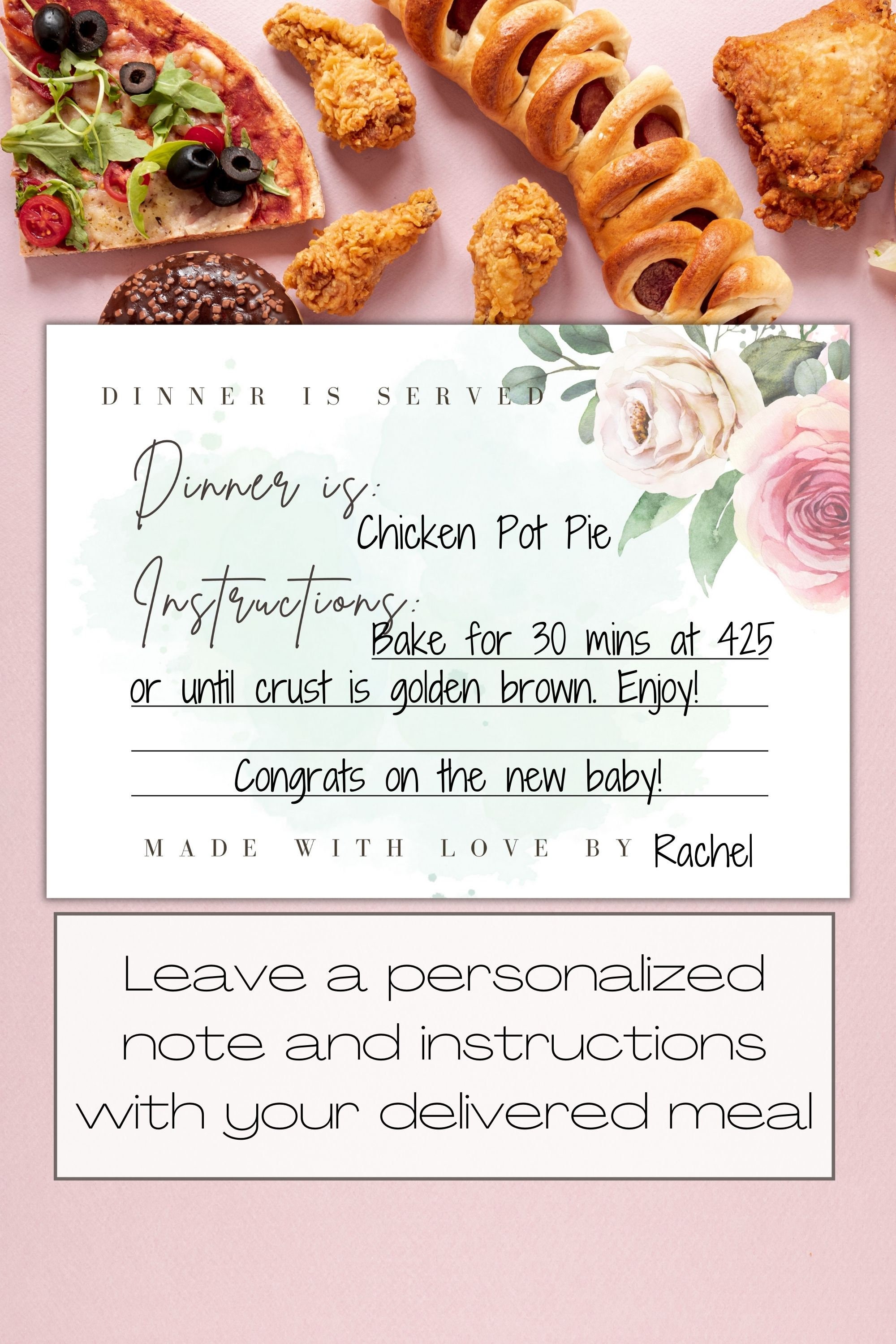 Printable Meal Delivery Note | Meal Train Label | Printable Meal Train ...