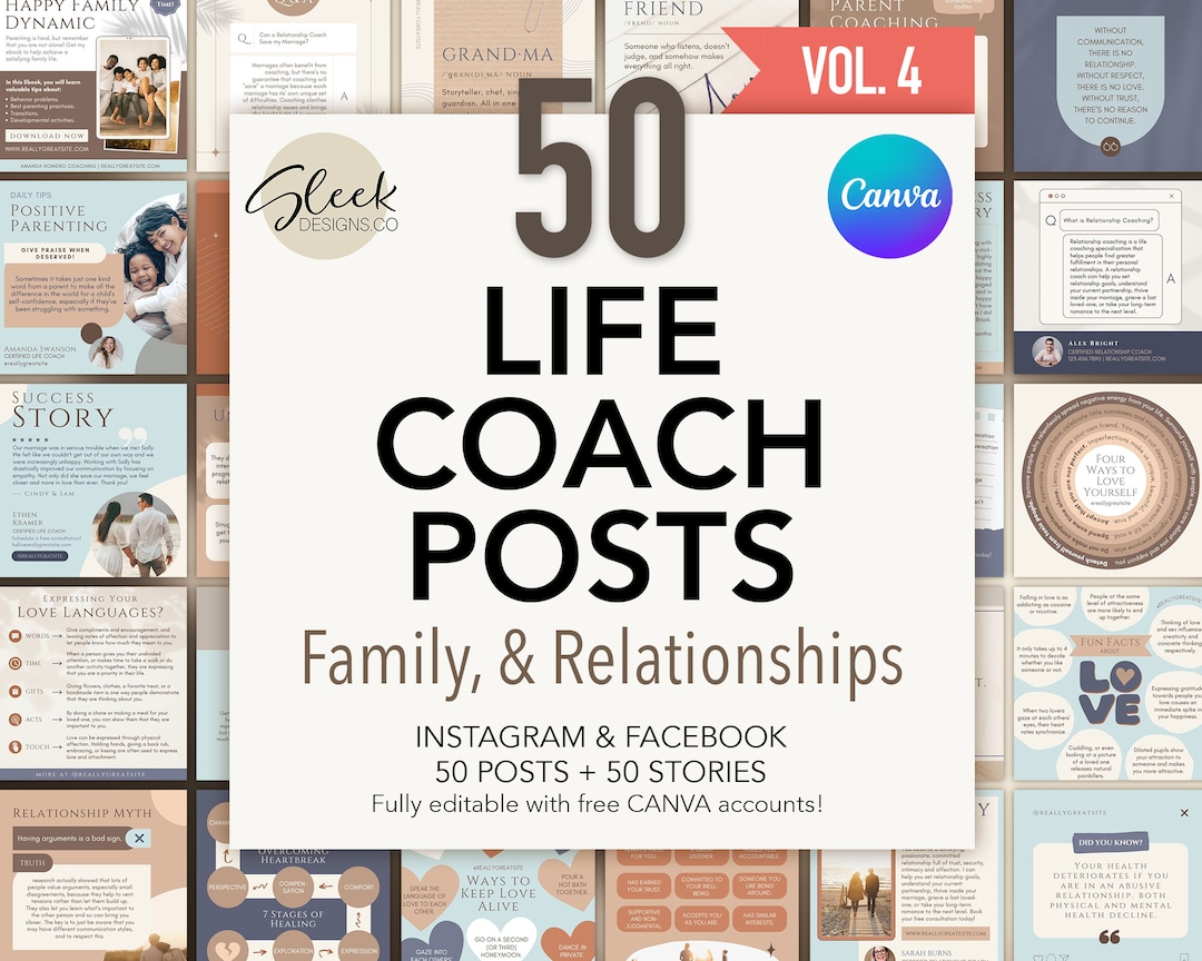 50 Life Coach Templates | Volume 4 | Love, Family & Relationships ...