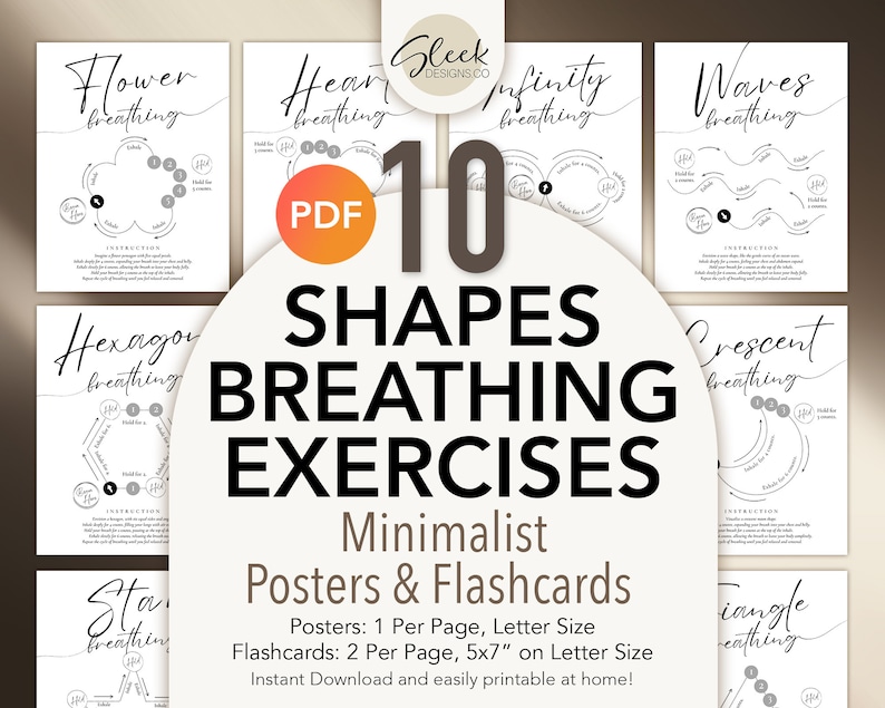 10 Shapes Breathing Exercises Posters & Flashcards Mindful Breathing ...