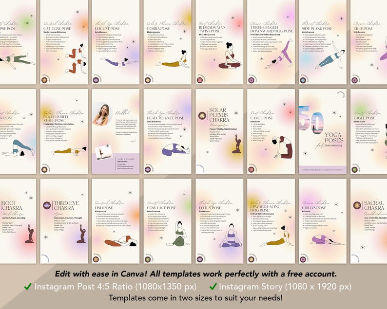 Yoga Poses Editable Canva Templates: 50 Chakra Balancing Yoga Practice ...