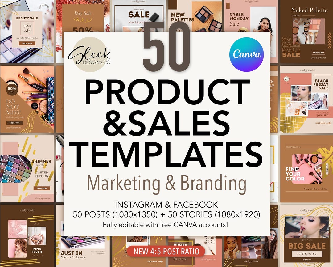 Product Sales Editable Canva Templates: 50 Branding, Marketing, Sales ...