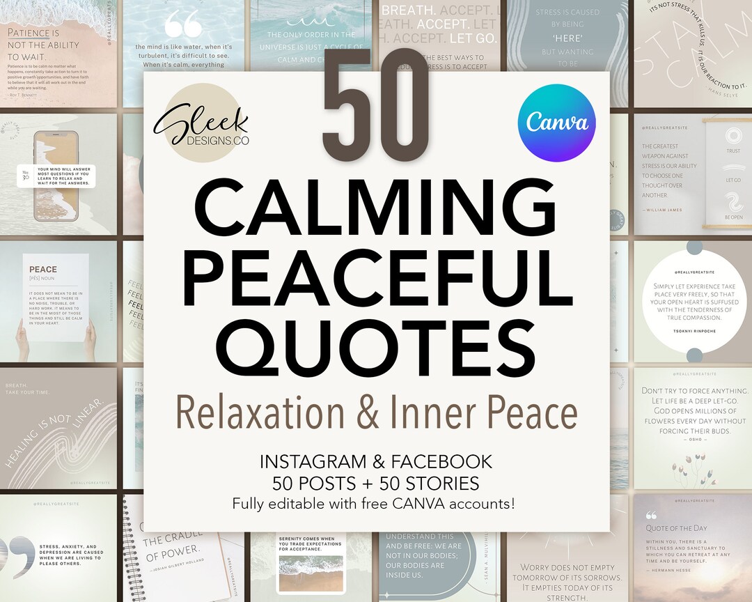 Calming Quotes Editable Canva Templates: 50 Relaxation & Inner Peace ...