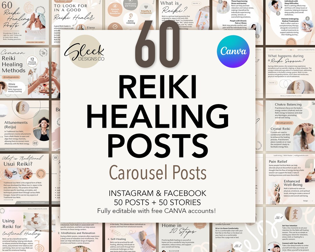 Reiki Healing Editable Canva Templates: 60 Introduction to Reiki ...