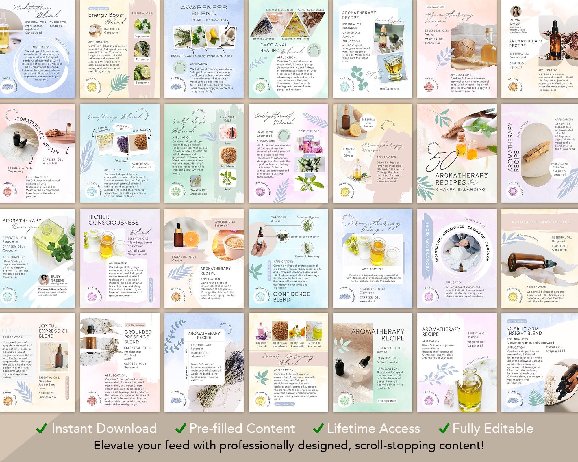 Aromatherapy Recipes Editable Canva Templates Volume 1: 50 Chakra ...