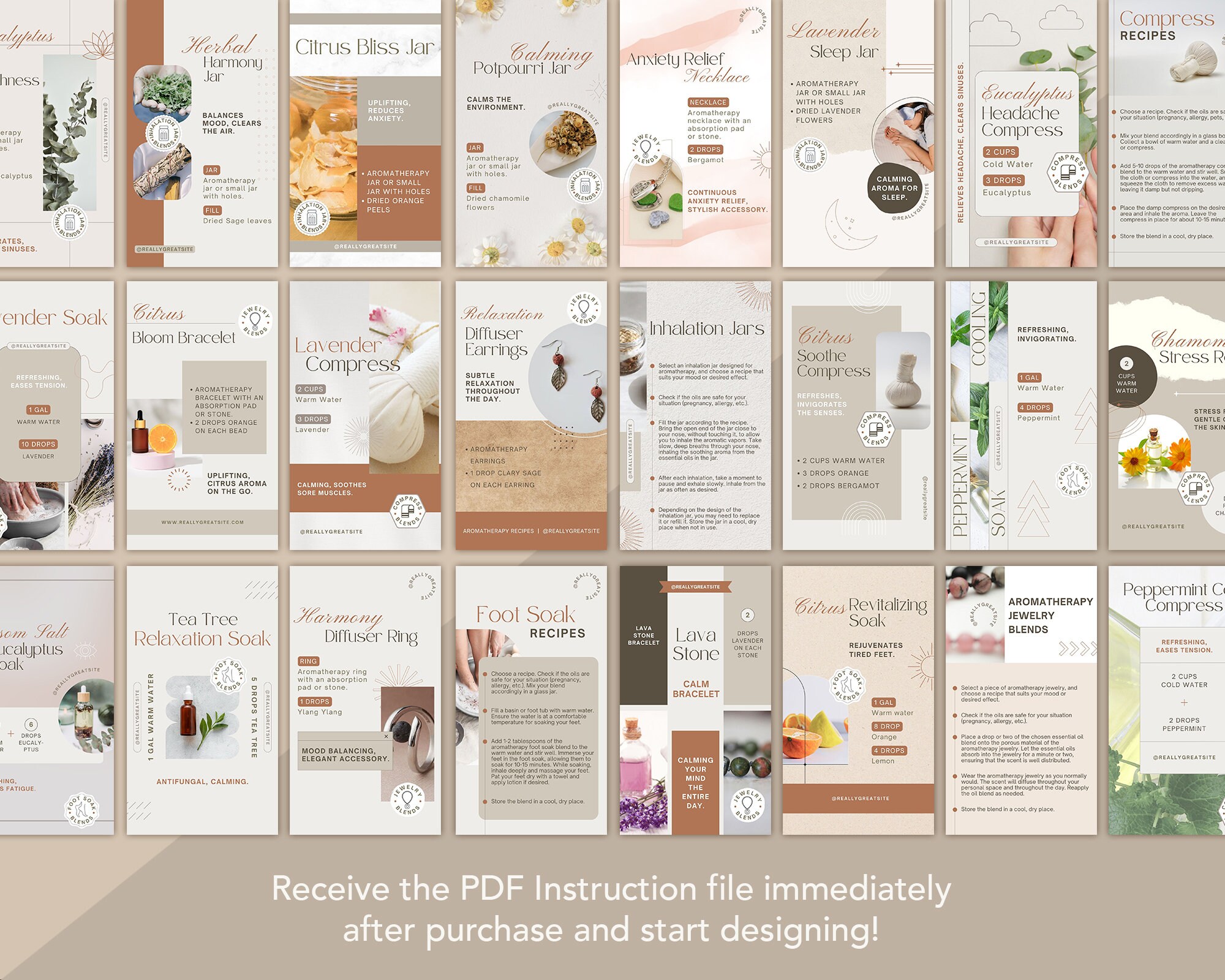 50 Aromatherapy Recipes 60 Posts Volume 2 Anxiety Relief Editable CANVA ...