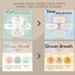 Breathing Exercise Prompts Editable Canva Templates: 50 Calming ...
