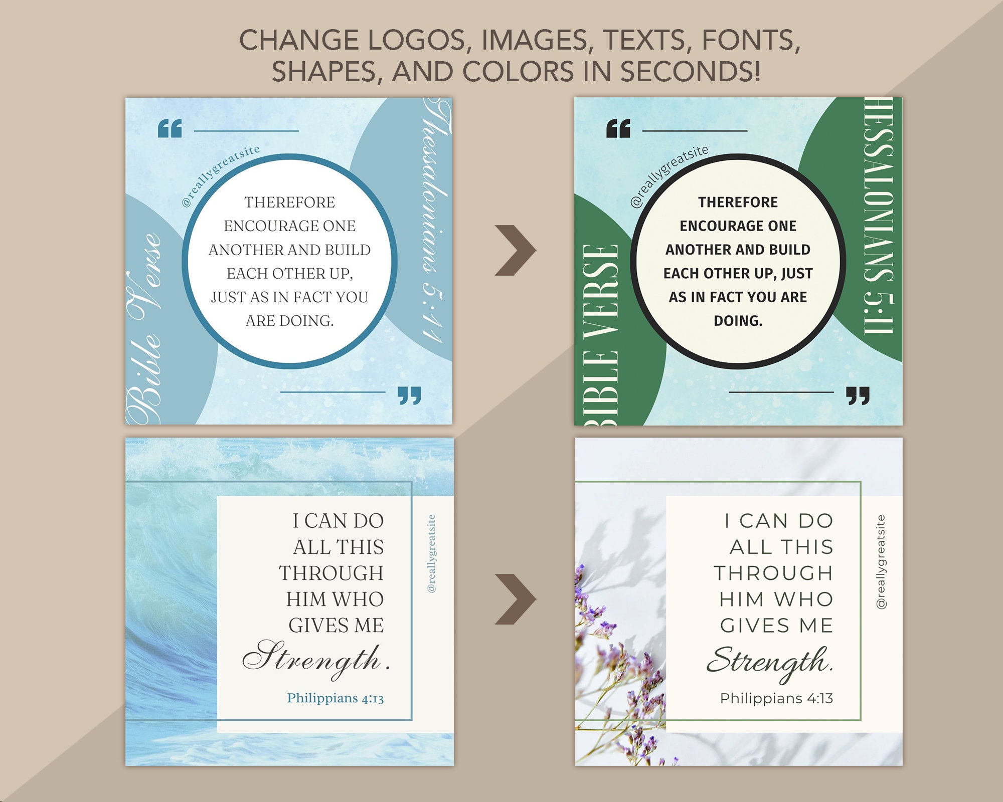 Bible Verses Editable Canva Templates Volume 2: 50 Courage & Strength ...