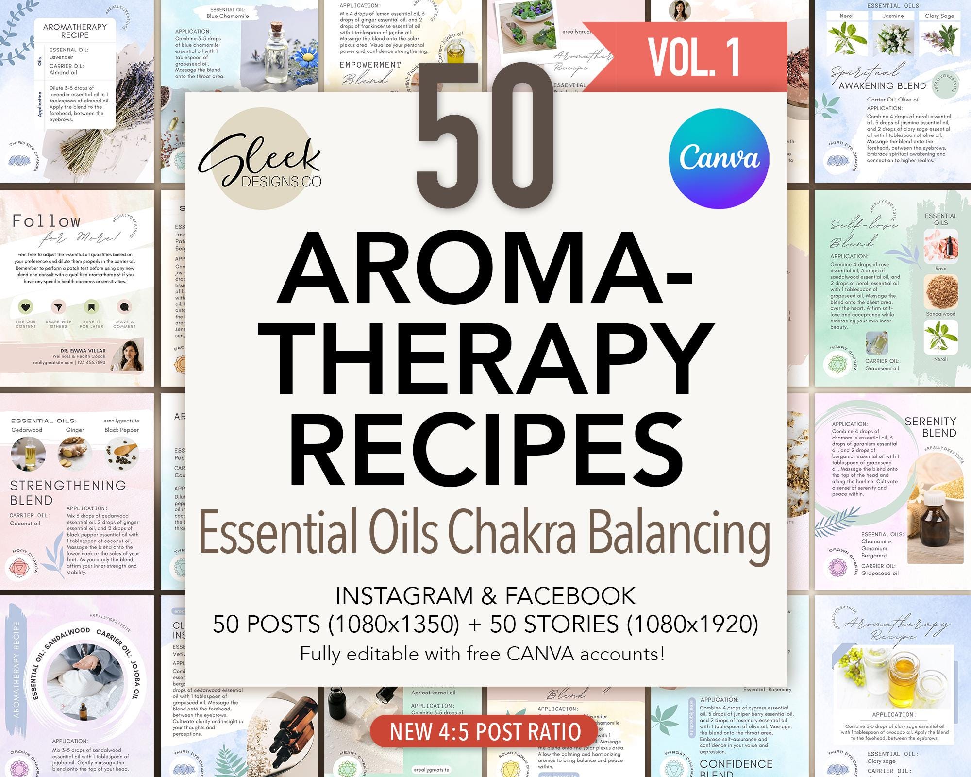 Aromatherapy Recipes Editable Canva Templates Volume 1: 50 Chakra ...