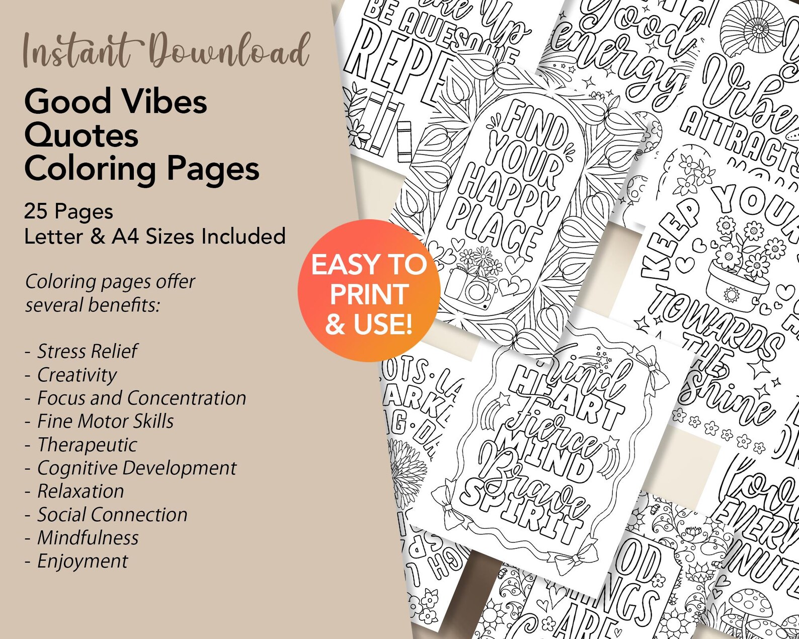 Good Vibes Coloring Pages: 25 Unique Designs With Encouraging ...