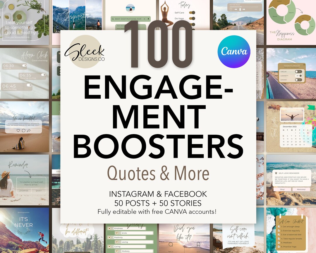 100 Engagement Booster Posts | Charts, Quotes, Mood Boards | Editable ...