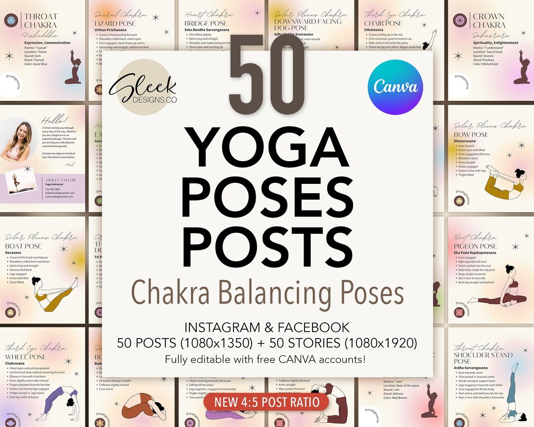 Yoga Poses Editable Canva Templates: 50 Chakra Balancing Yoga Practice ...