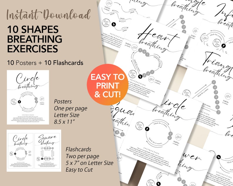 10 Shapes Breathing Exercises Posters & Flashcards Mindful Breathing ...