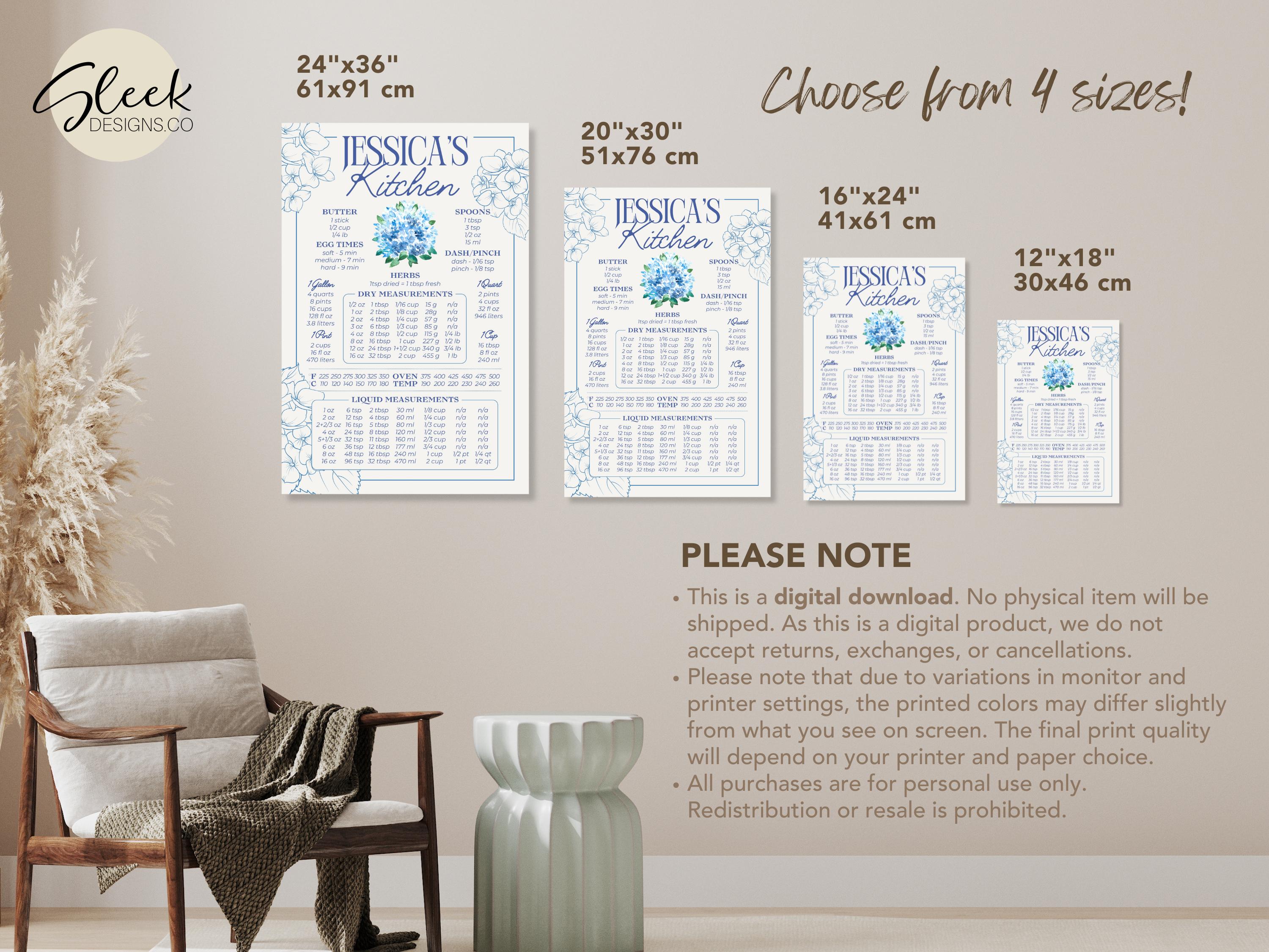 Personalized Kitchen Conversion Poster: Blue Hydrangea Editable Canva ...