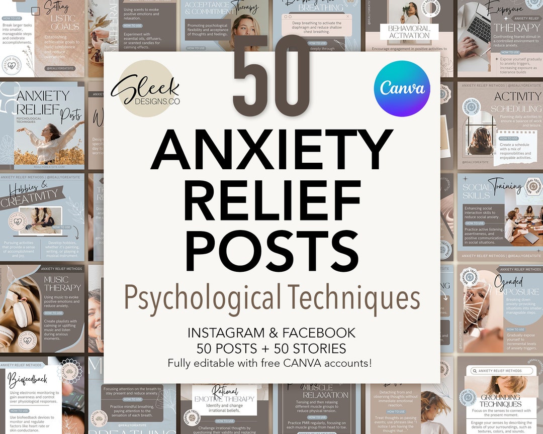 Anxiety Relief Editable Canva Templates: 50 Calming Relaxing Techniques ...