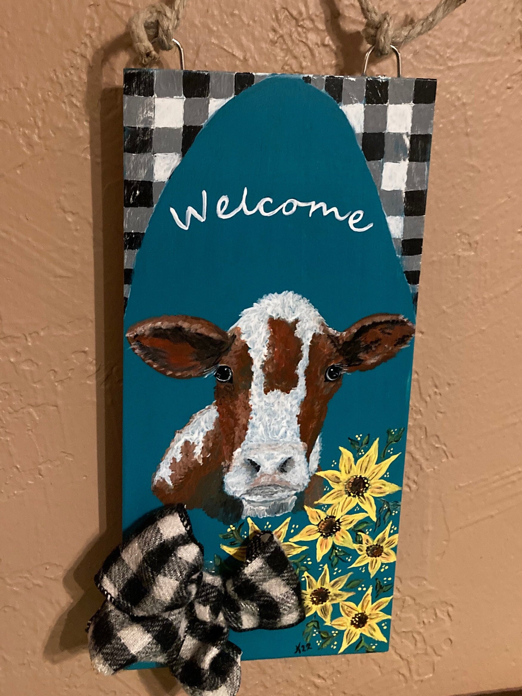 Sunny Sunflower Cow Welcome Sign - Etsy