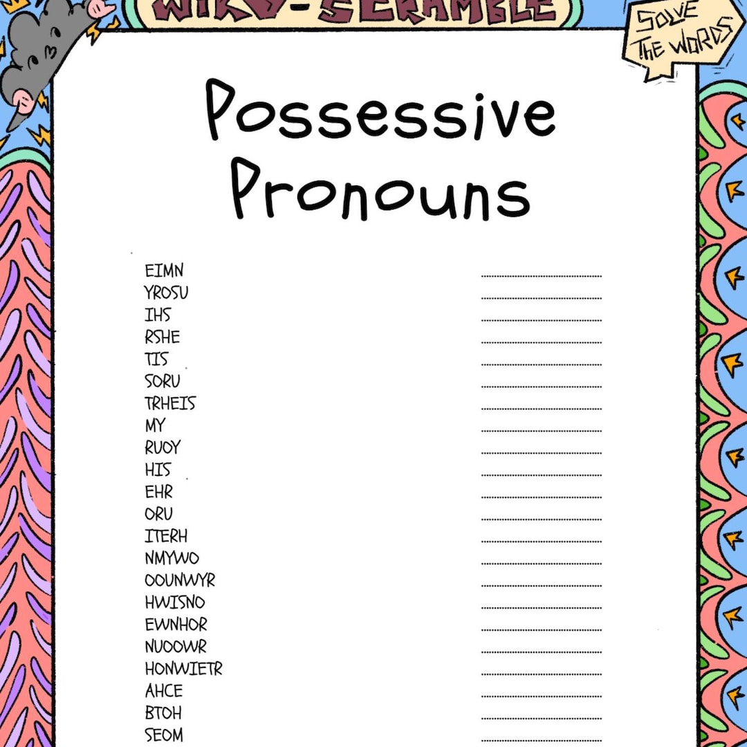 Possessive Pronouns Word Scramble Puzzles, Self Care Puzzles, Printable ...