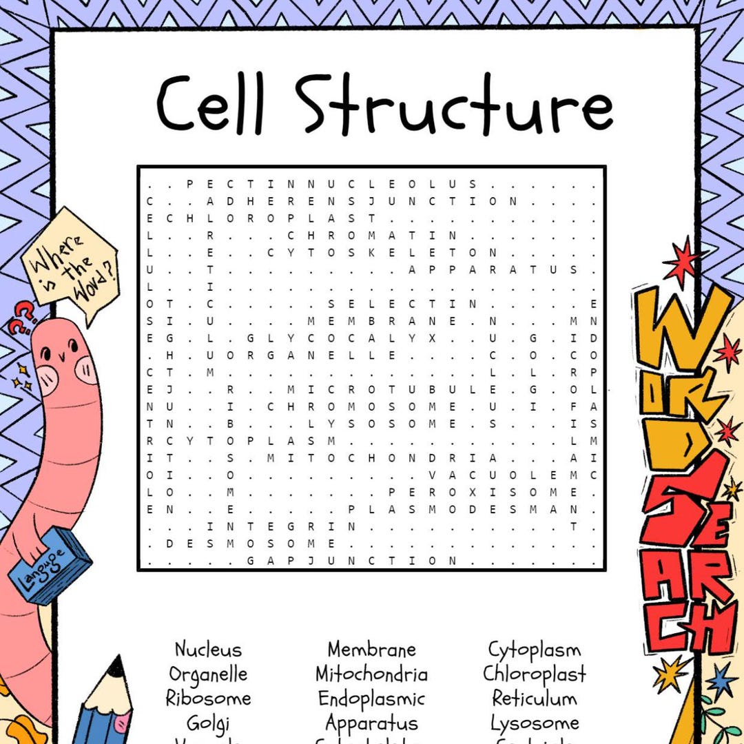 Cell Structure Word Search Puzzles, Self Care Puzzles, Printable Word ...