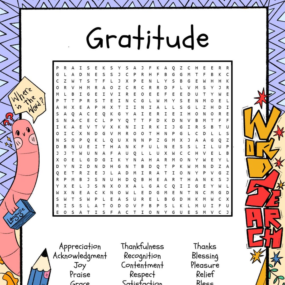 Gratitude Word Search Puzzles, Self Care Puzzles, Printable Word Search ...
