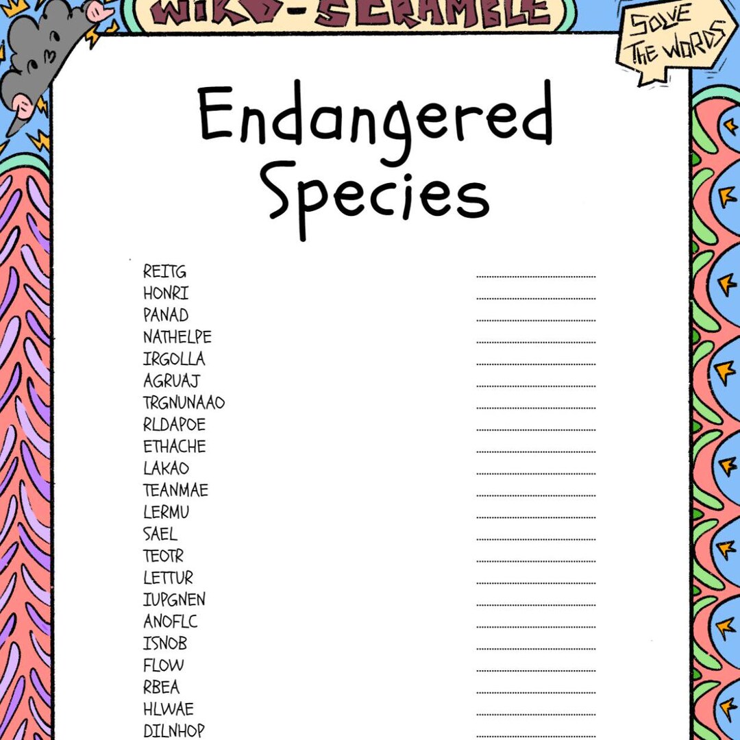 Endangered Species Word Scramble Puzzles, Self Care Puzzles, Printable ...