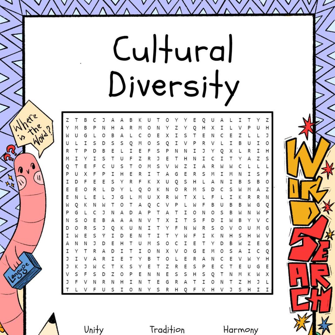 Cultural Diversity Word Search Puzzles, Self Care Puzzles, Printable ...
