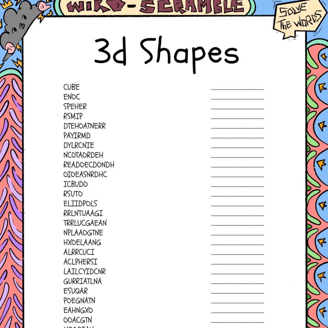 3D Shapes Word Scramble Puzzles, Self Care Puzzles, Printable Word ...