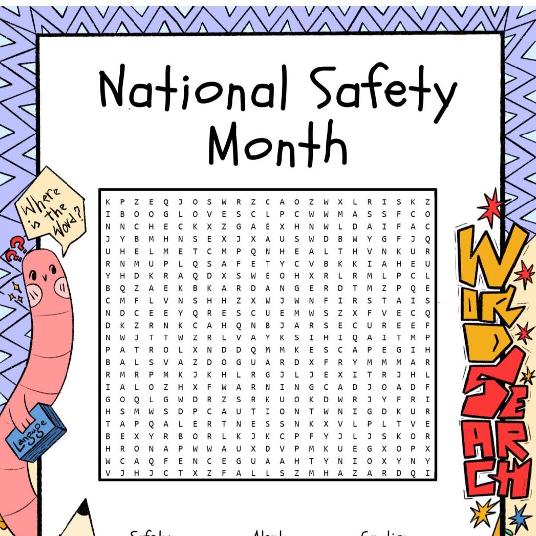 National Safety Month Word Search Puzzles, Self Care Puzzles, Printable ...