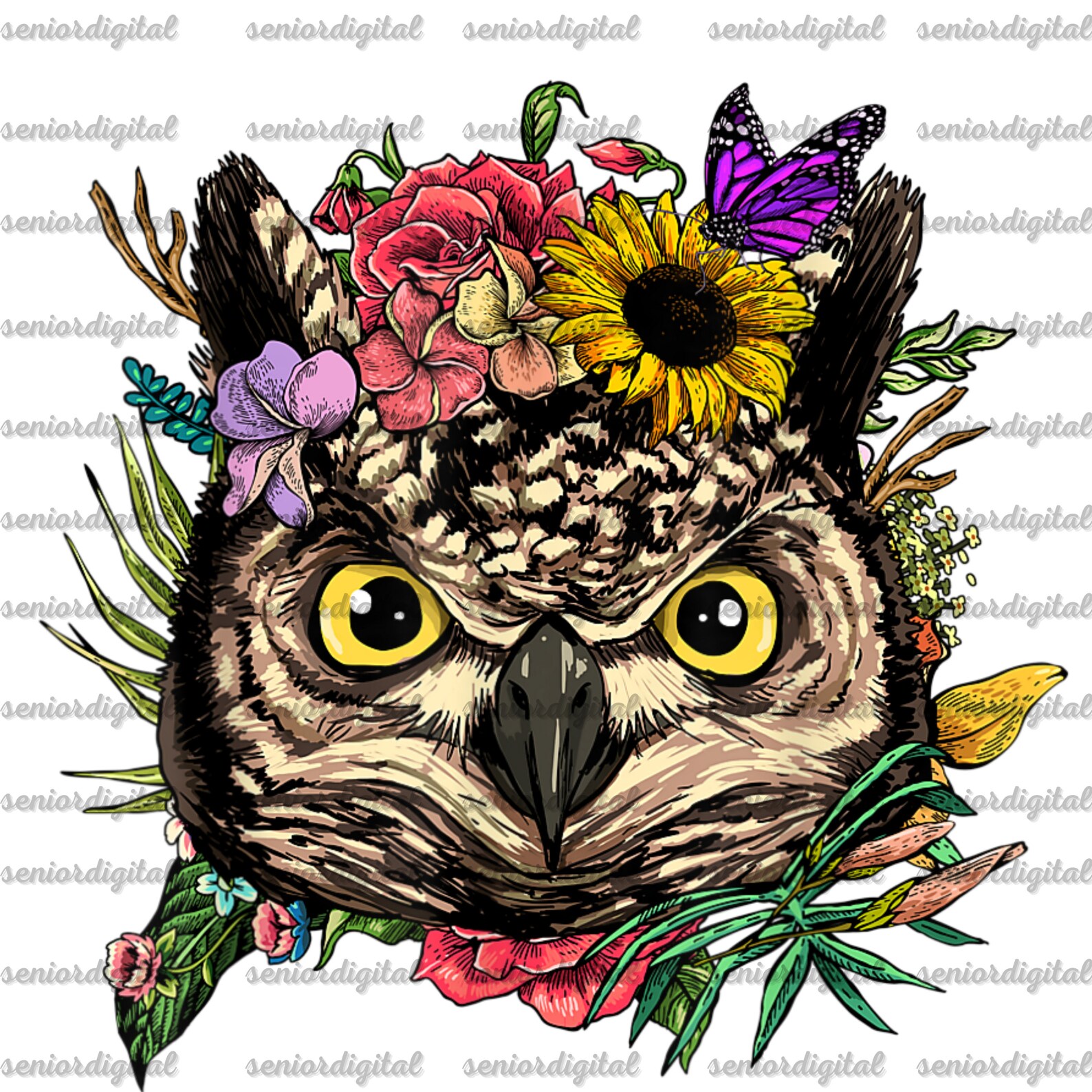 Owl Sublimation Design PNG floral Owl Spring Nature Lovers - Etsy