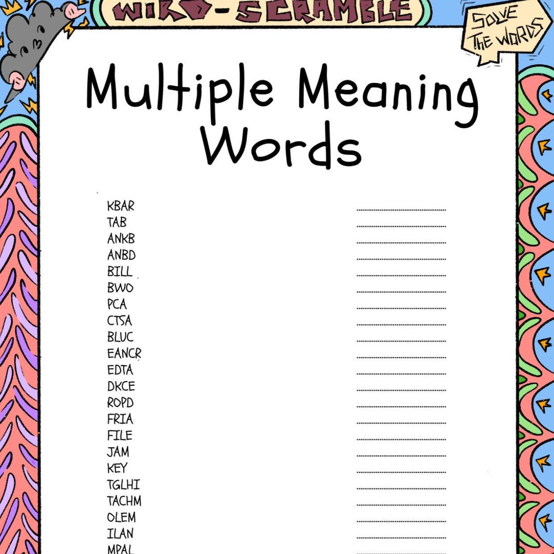 Multiple Meaning Words Word Scramble Puzzles, Self Care Puzzles ...