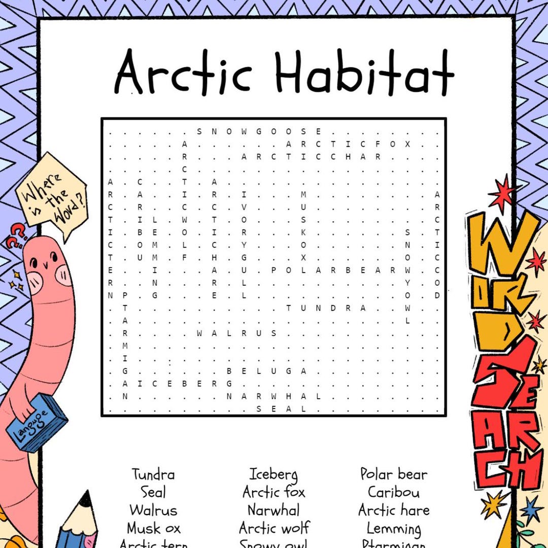Arctic Habitat Word Search Puzzles, Self Care Puzzles, Printable Word ...