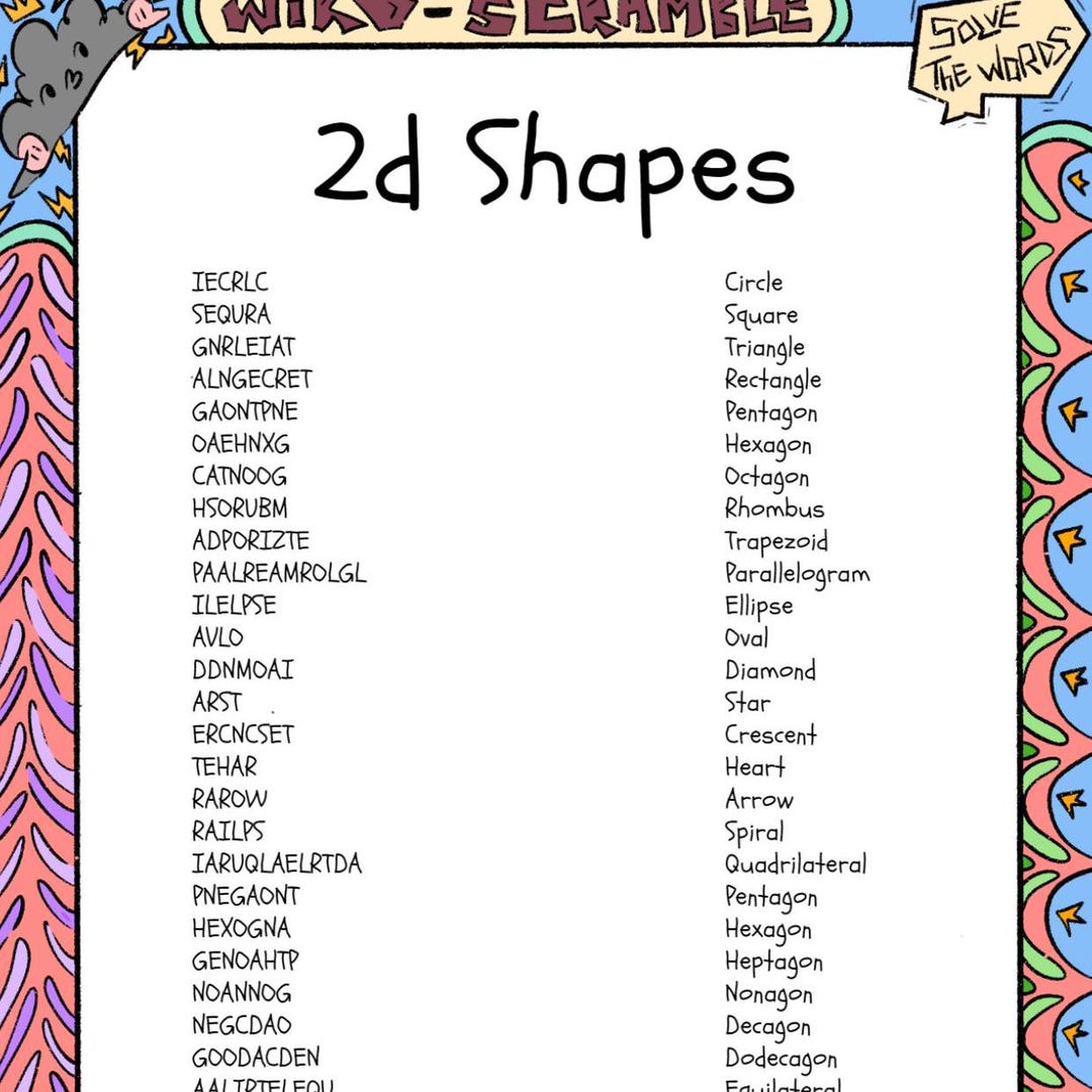 2D Shapes Word Scramble Puzzles, Self Care Puzzles, Printable Word ...
