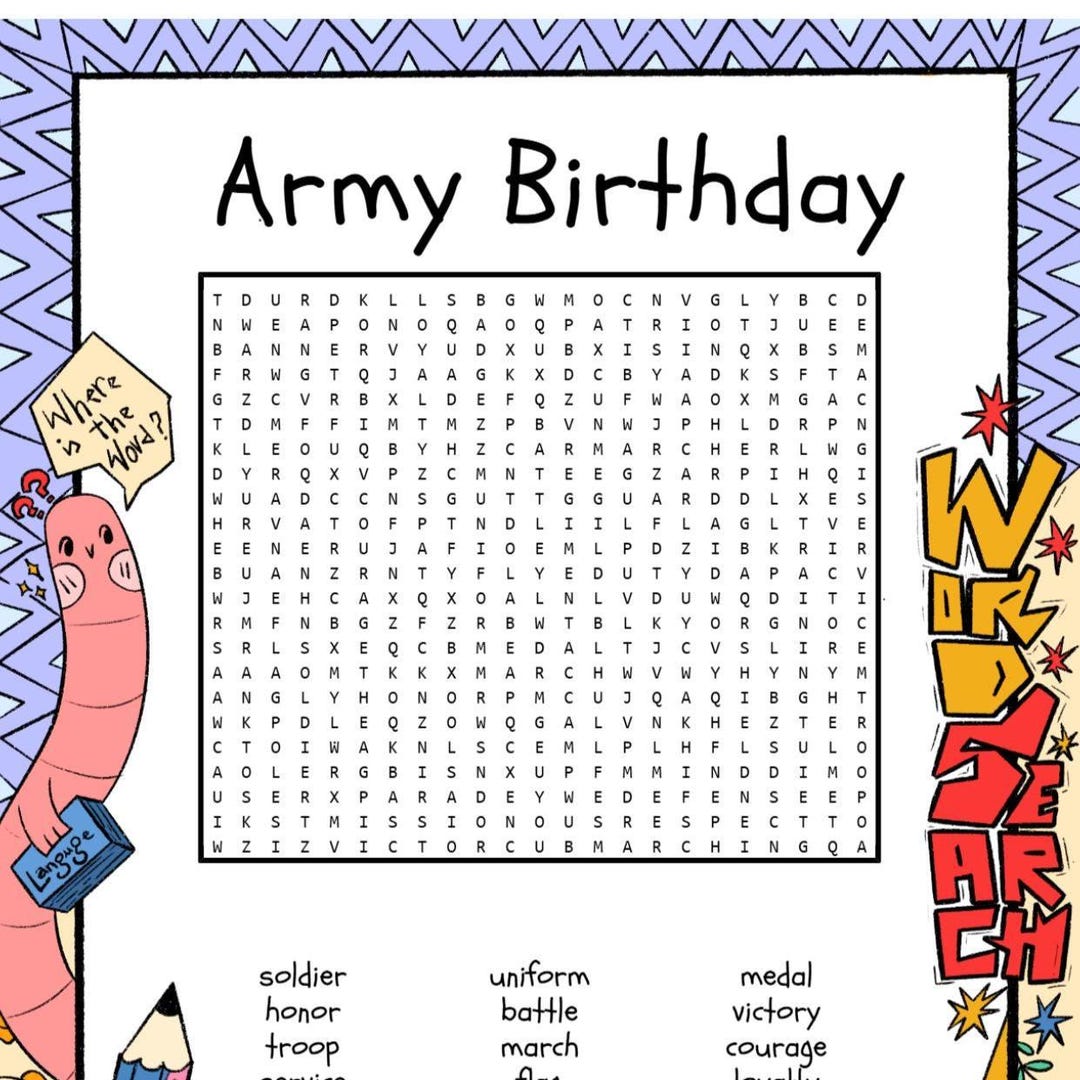Army Birthday Word Search Puzzles, Self Care Puzzles, Printable Word ...