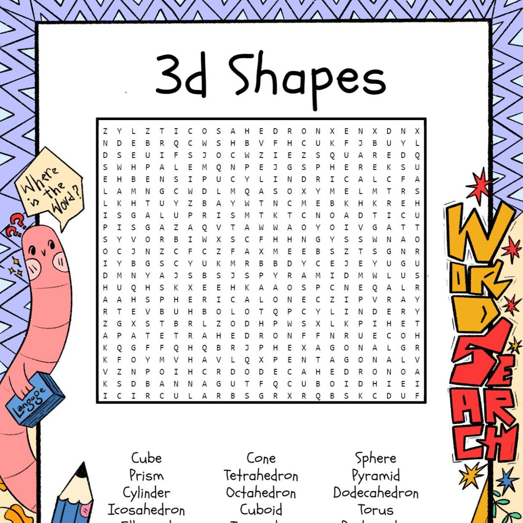 3D Shapes Word Search Puzzles, Self Care Puzzles, Printable Word Search ...