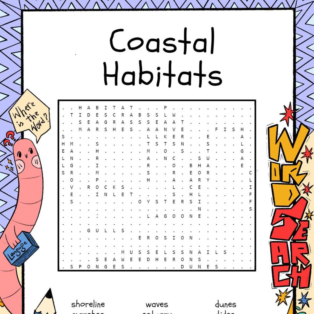 Coastal Habitats Word Search Puzzles, Self Care Puzzles, Printable Word ...
