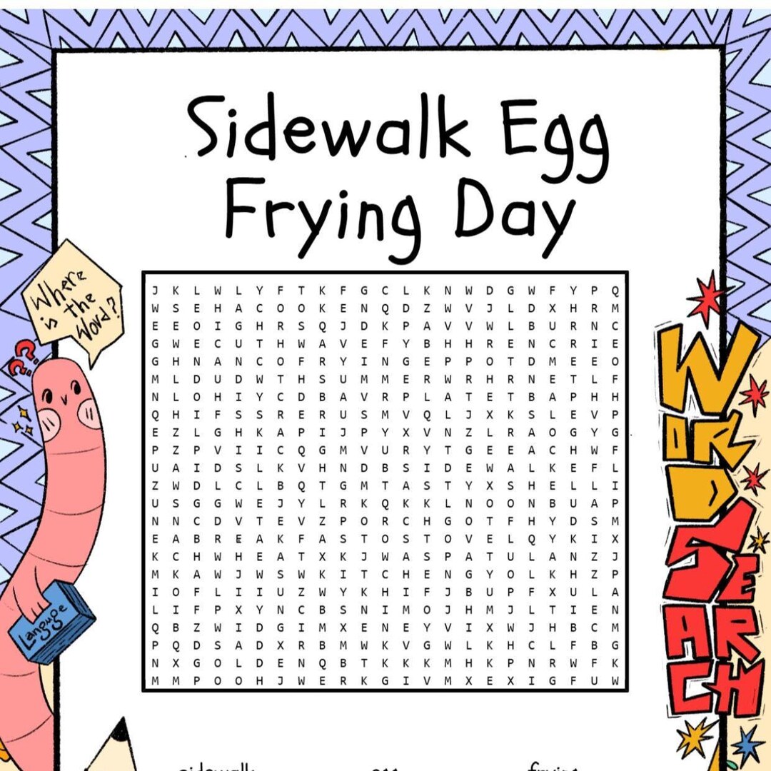 Sidewalk Egg Frying Day Word Search Puzzles, Self Care Puzzles ...