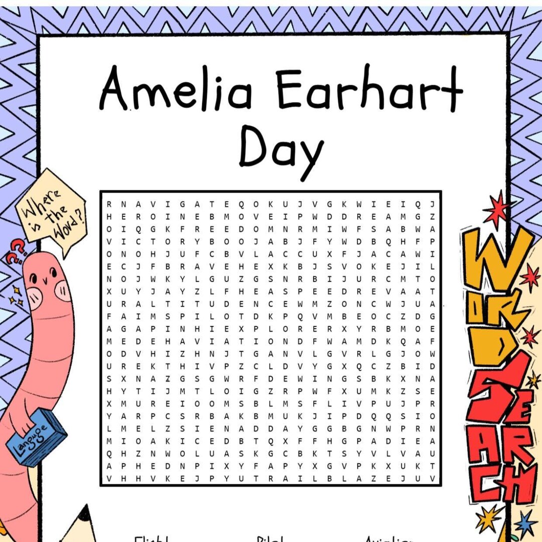 Amelia Earhart Day Word Search Puzzles, Self Care Puzzles, Printable ...