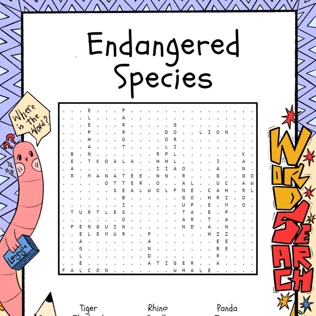 Endangered Species Word Search Puzzles, Self Care Puzzles, Printable ...