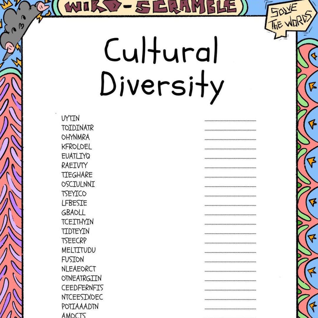 Cultural Diversity Word Scramble Puzzles, Self Care Puzzles, Printable ...