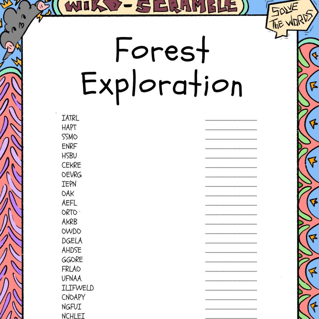 Forest Exploration Word Scramble Puzzles, Self Care Puzzles, Printable ...