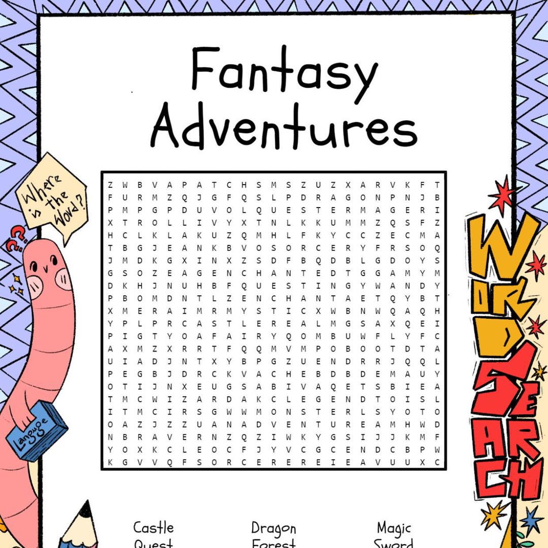 Fantasy Adventures Word Search Puzzles, Self Care Puzzles, Printable ...