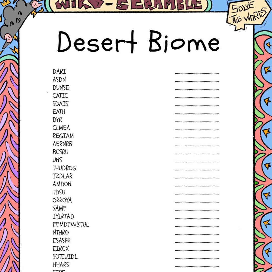 Desert Biome Word Scramble Puzzles, Self Care Puzzles, Printable Word ...