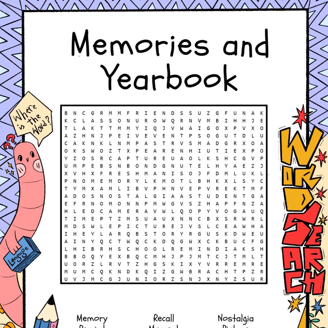 Memories and Yearbook Word Search Puzzles, Self Care Puzzles, Printable ...