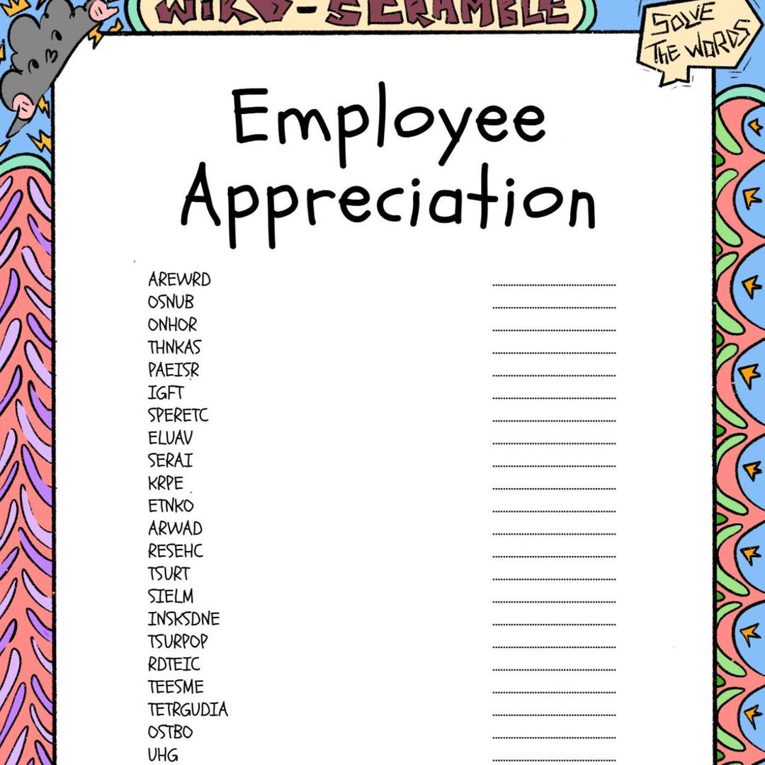 Employee Appreciation Word Scramble Puzzles, Self Care Puzzles ...