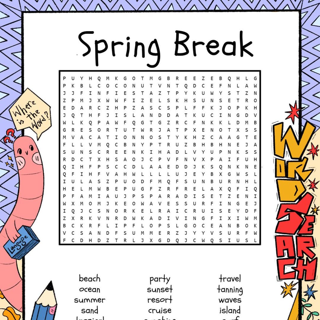 Spring Break Word Search Puzzles, Self Care Puzzles, Printable Word ...