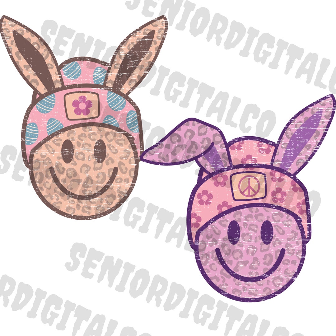 Bundle Retro Smiley With Bunny Png, Happy Easter Sublimation, Bunny ...