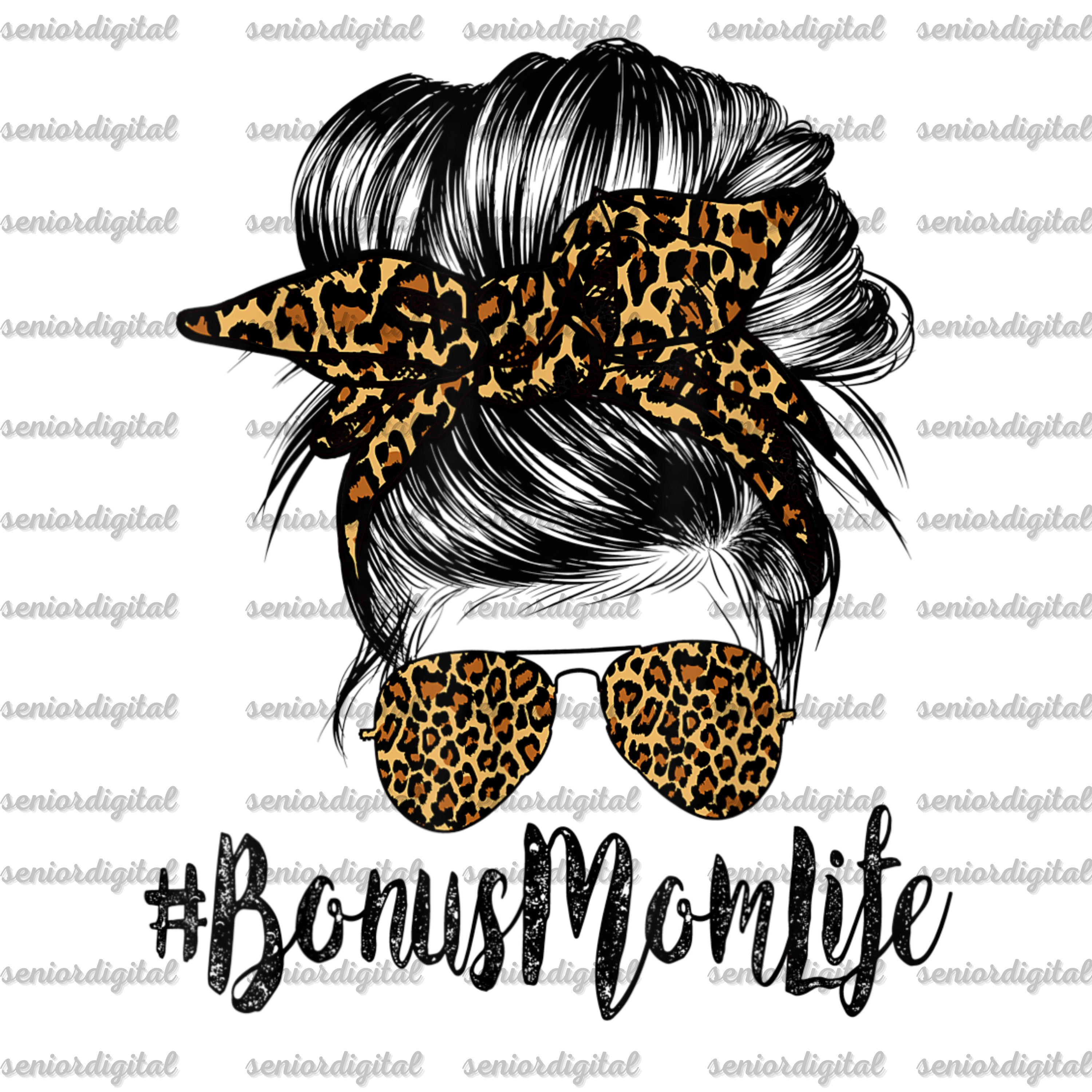 Bonus Mom Life Hair Bandana Glasses Leopard PNG Mother's Day ...