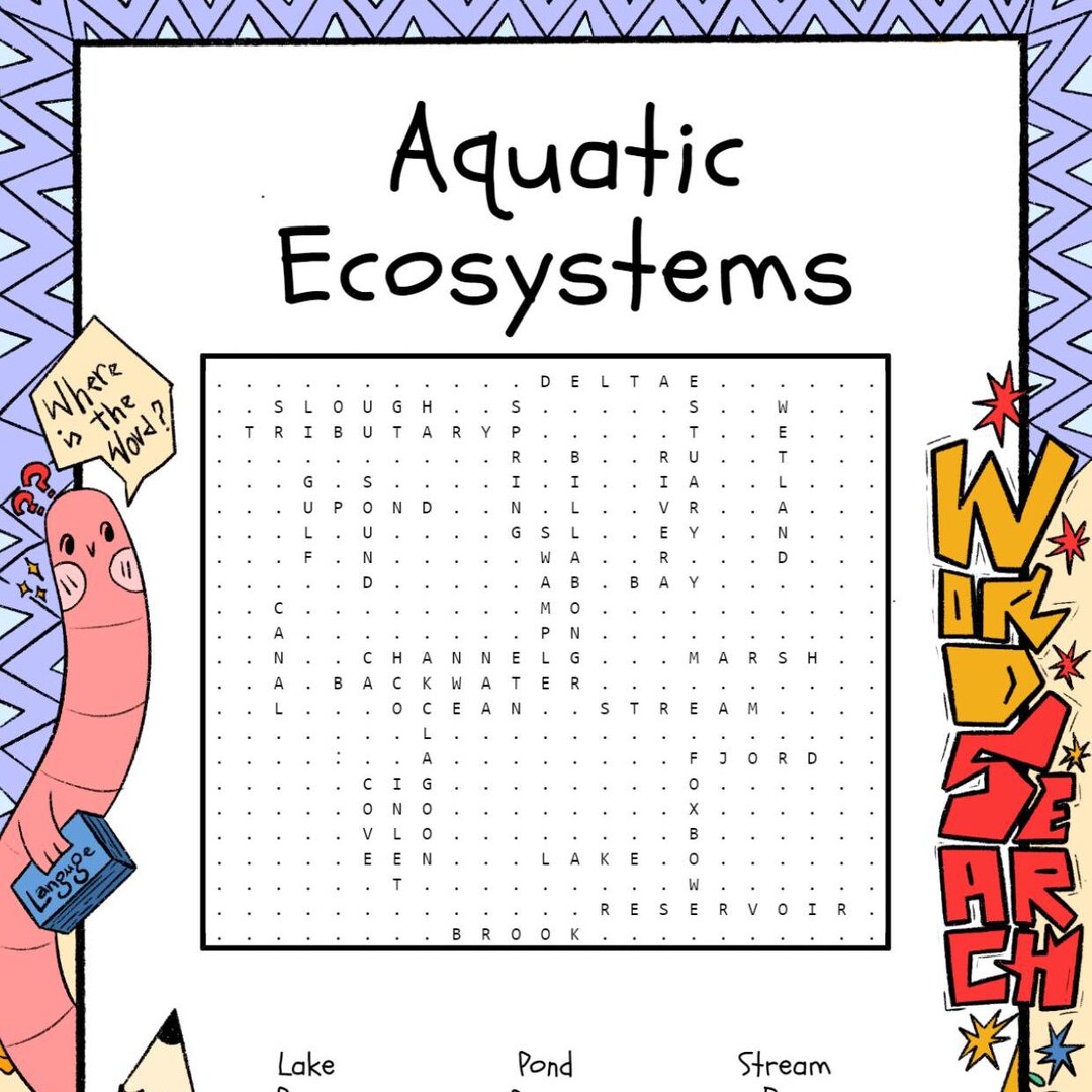 Aquatic Ecosystems Word Search Puzzles, Self Care Puzzles, Printable ...