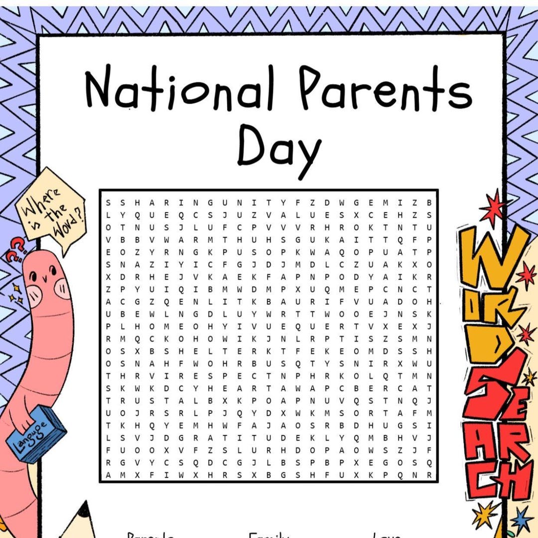 National Parents Day Word Search Puzzles, Self Care Puzzles, Printable ...